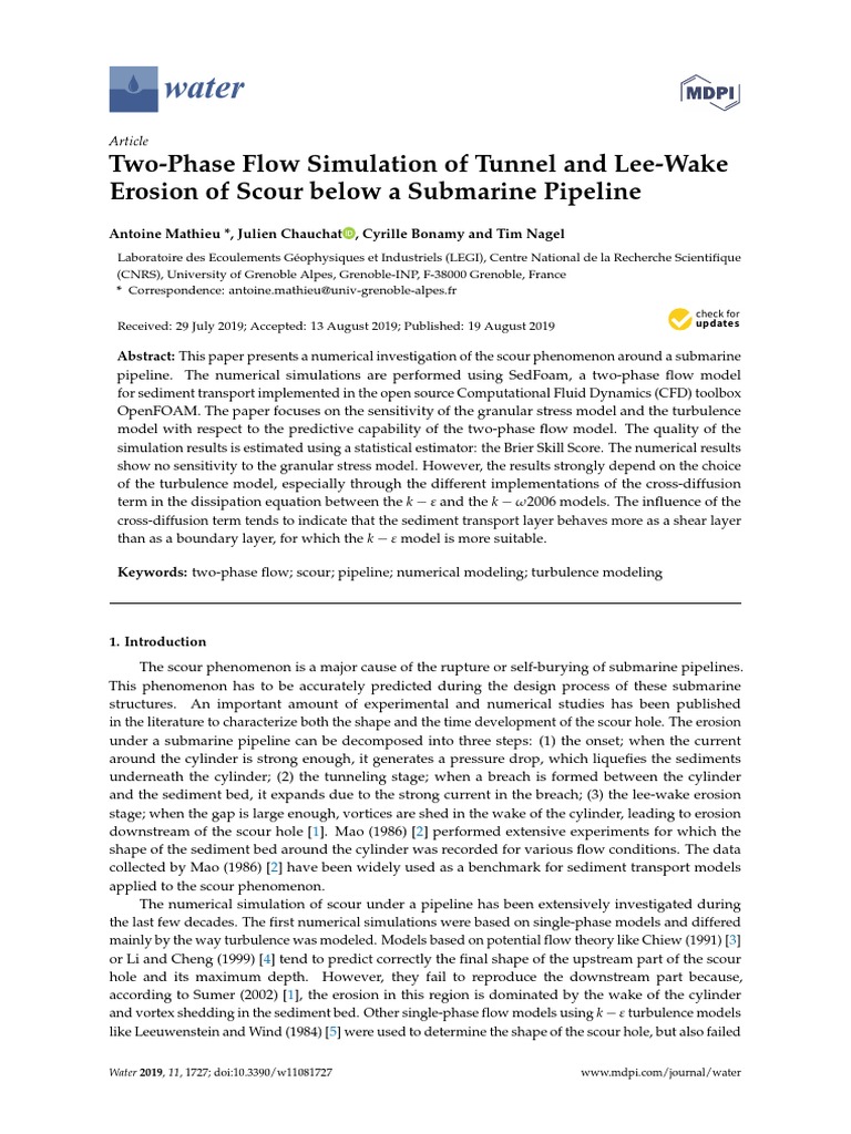 Two-Phase Flow Simulation of Tunnel and Lee-Wake Erosion of Scour Below A Submarine Pipeline ...