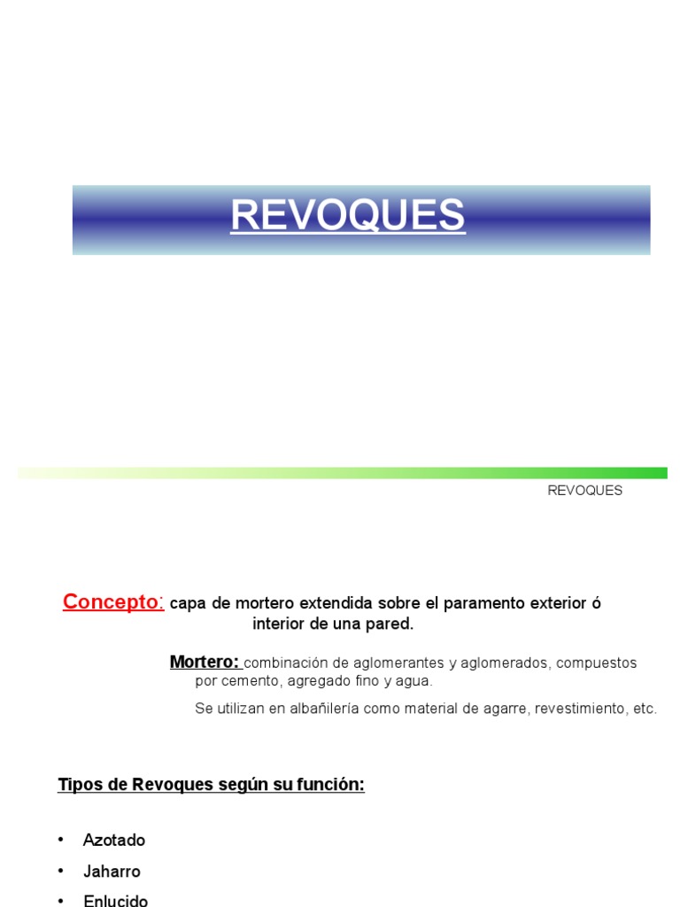 REVOQUES | PDF | Mortero (Albañilería) | Cemento