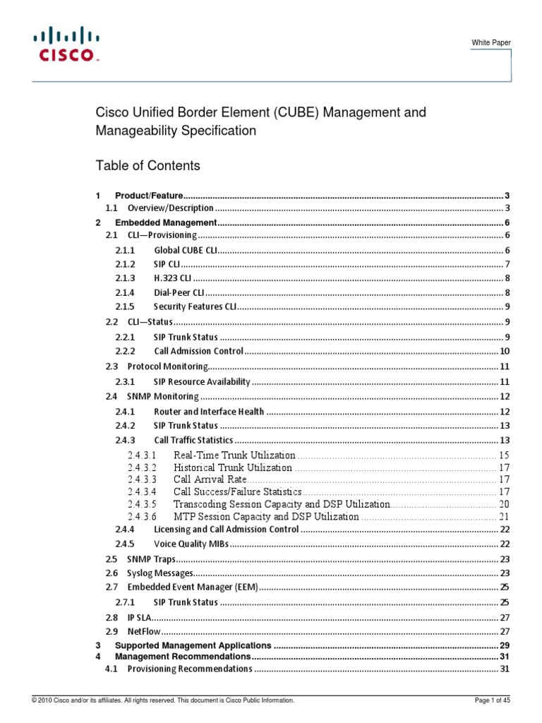 Cisco Unified Border Element (CUBE) Management and Manageability Specification | PDF | Computer ...