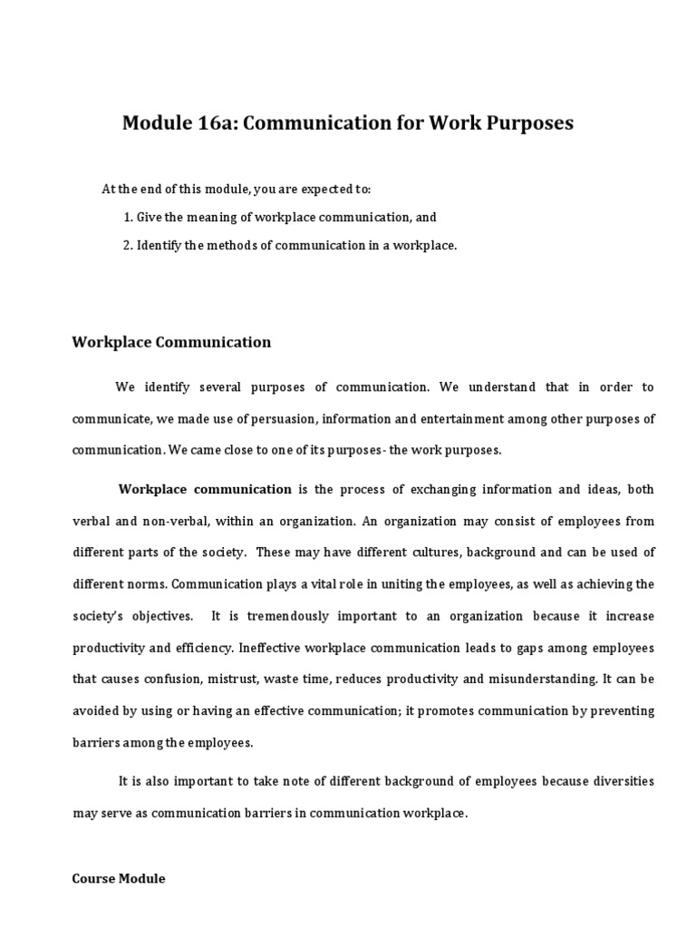 W11 - W13 Lesson 5 Communication For Work Purposes - Module A | PDF ... W11 - W13 Lesson 5 Communication For Work Purposes - Module A | PDF ...