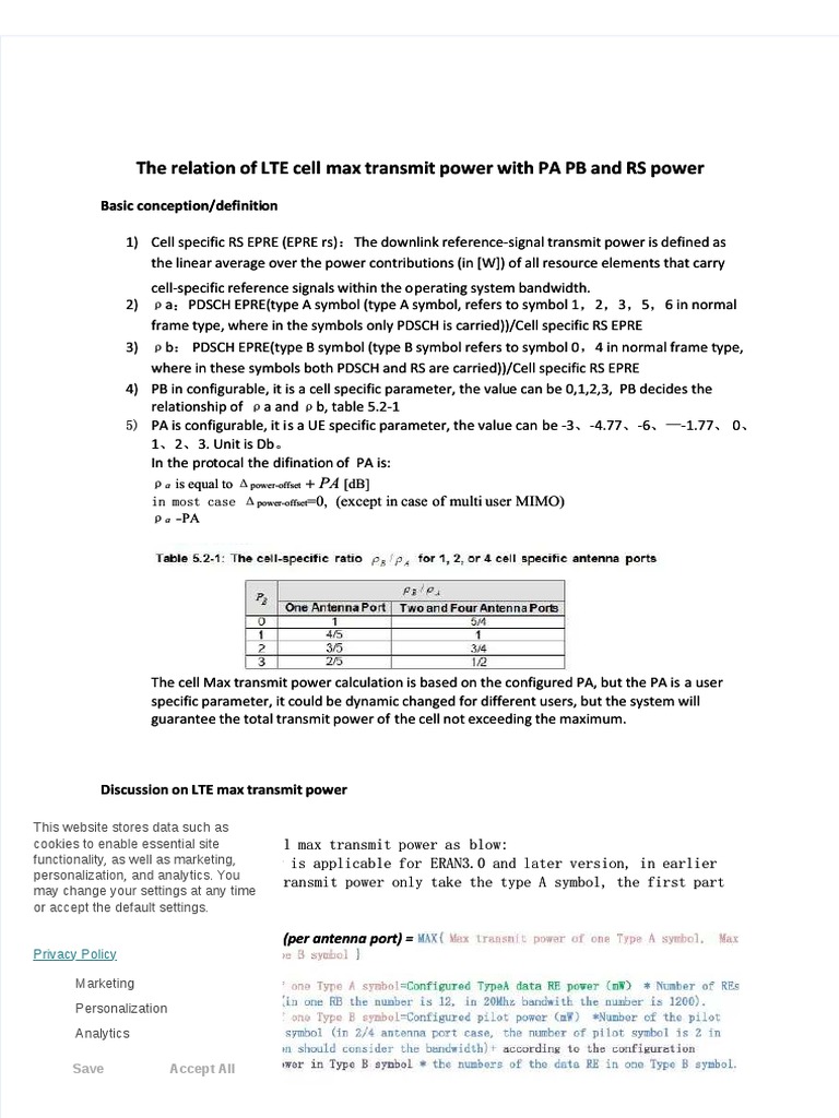 The Relation of Lte Cell Max Transmit Power With Pa PB and Rs Power ...