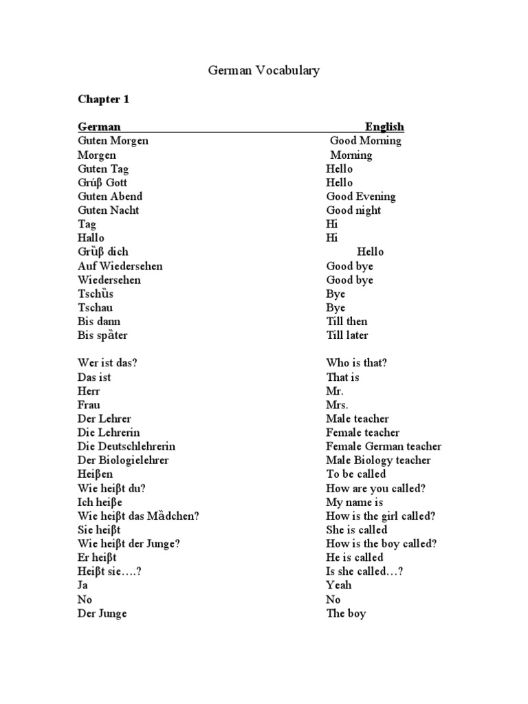 German Vocabulary | PDF