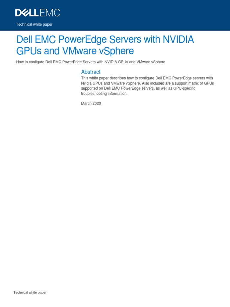 Dell Emc Poweredge Servers With Nvidia Gpus and Vmware Vsphere | PDF | Graphics Processing Unit ...
