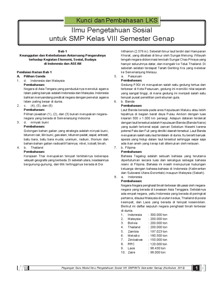 KUNCI LKS IPS kls-8 SMT - Genap | PDF