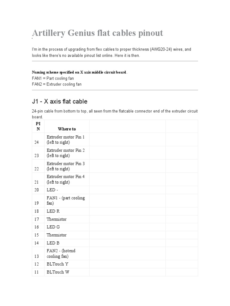 Artillery Genius-X1 Flat Cables Pinout | PDF | Electrical Connector ...