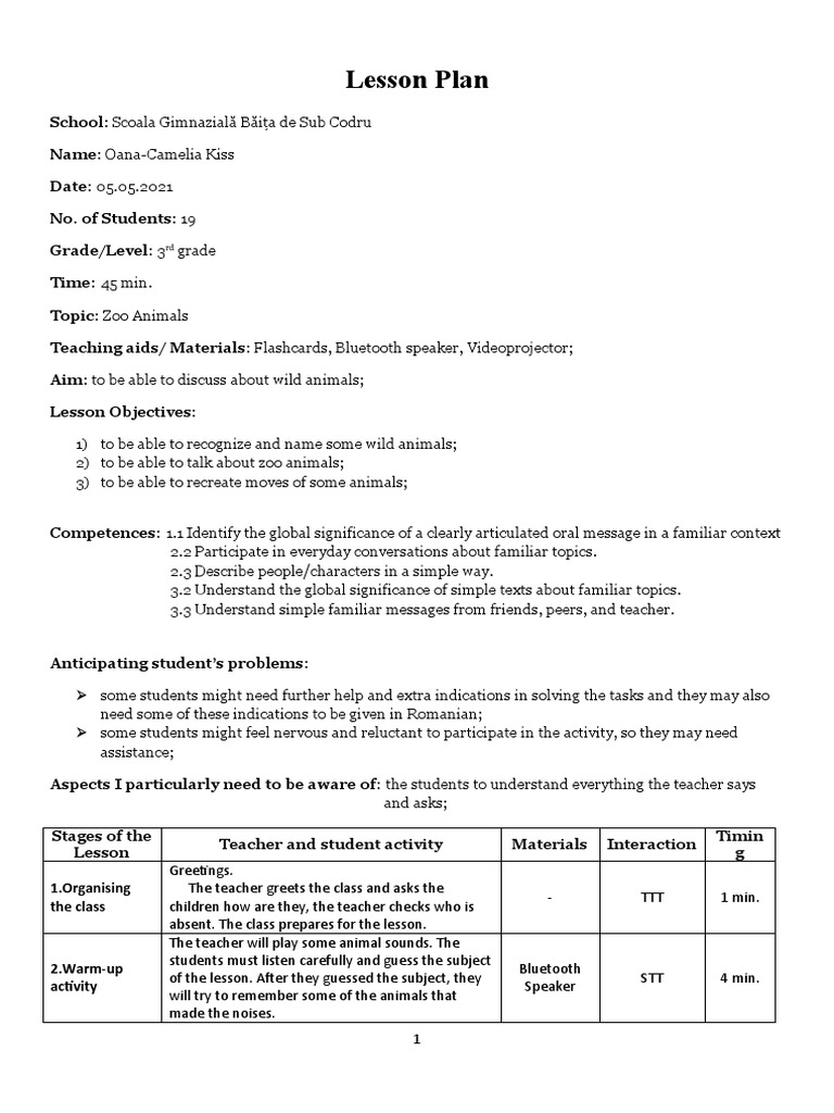 Zoo Animals Lesson Plan for Grade 3 | PDF | Lesson Plan | Education Theory