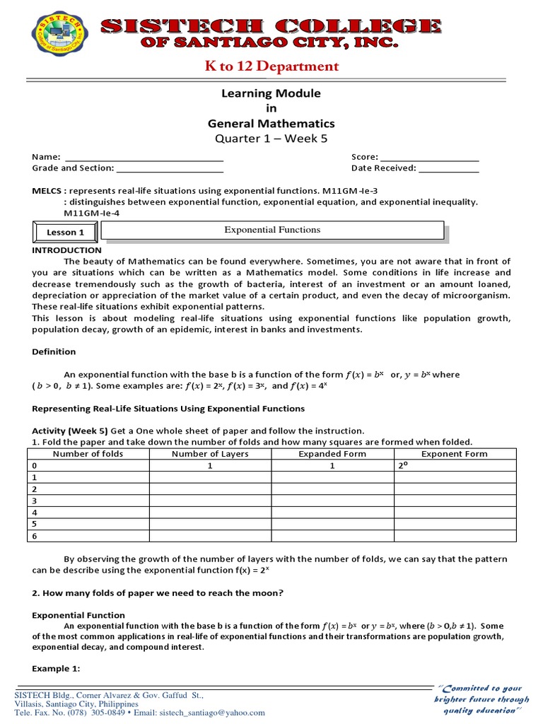 Learning Module in General Mathematics: Quarter 1 - Week 5 | PDF ...