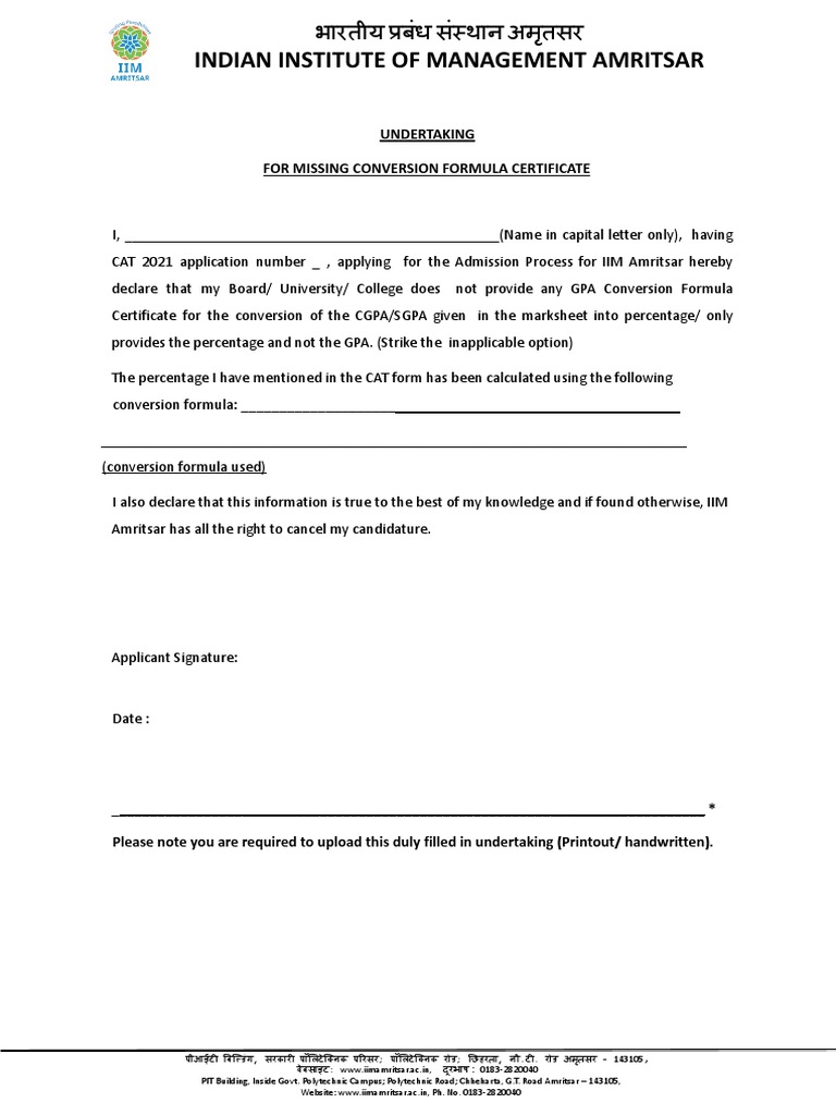 Undertaking Conversion Formula | PDF