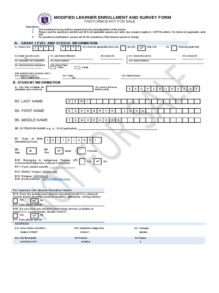 Modified Learner Enrollment Form | PDF | Internet Access | Internet