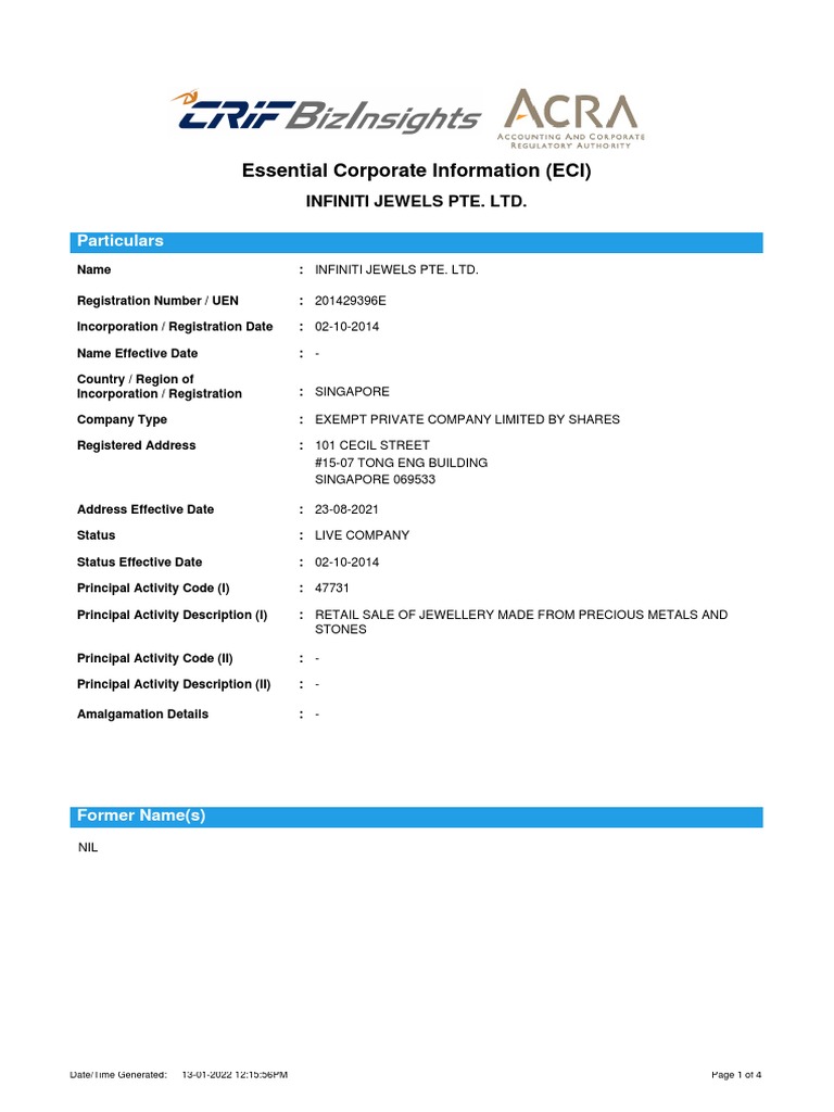 Essential Corporate Information Eci Particulars Pdf Retained