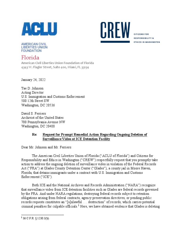 ACLU/CREW Letter To ICE | PDF | Emigration, Immigration, and Refugees ...