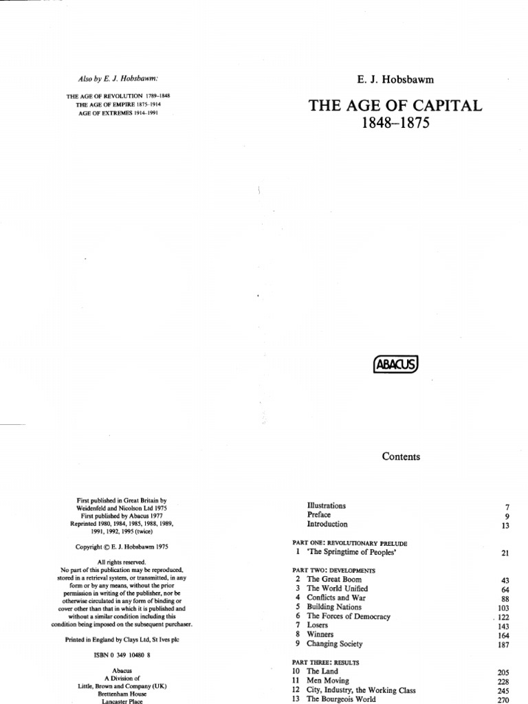 Eric J Hobsbawm - The Age of Capital 1848-1875-Abacus (1977) | PDF