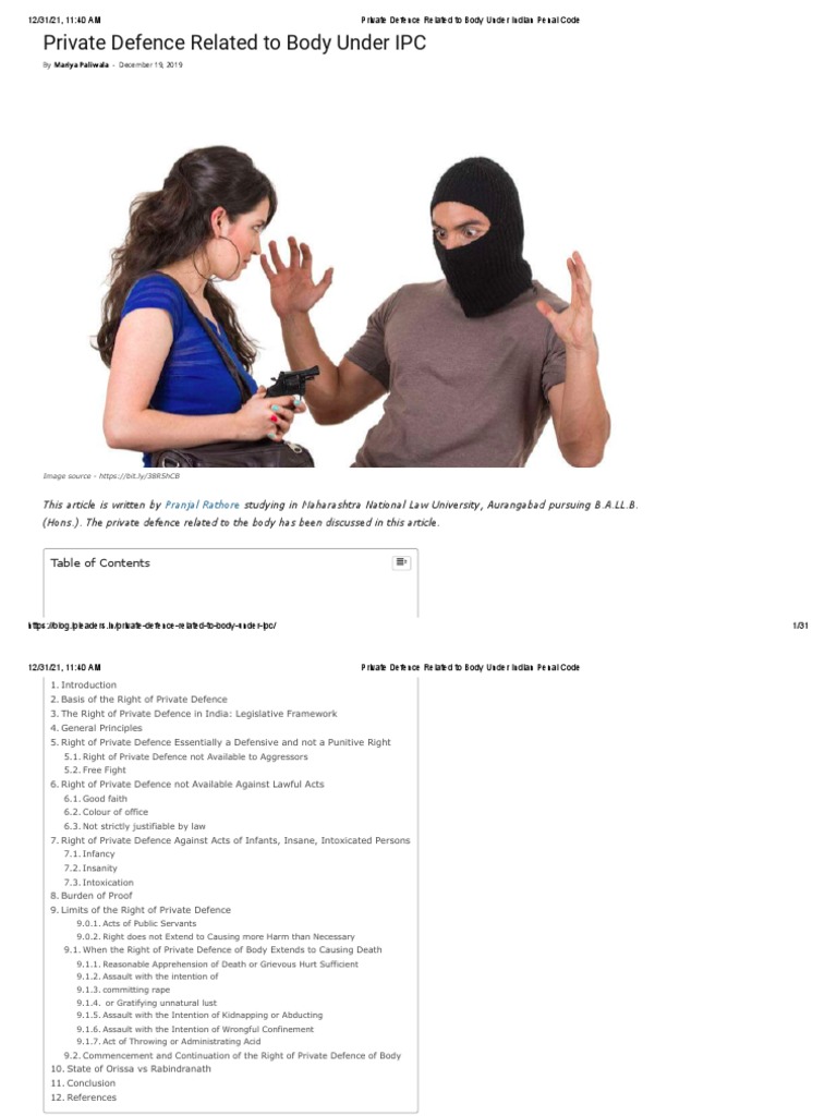 Private Defence Related To Body Under Indian Penal Code | Download Free ...