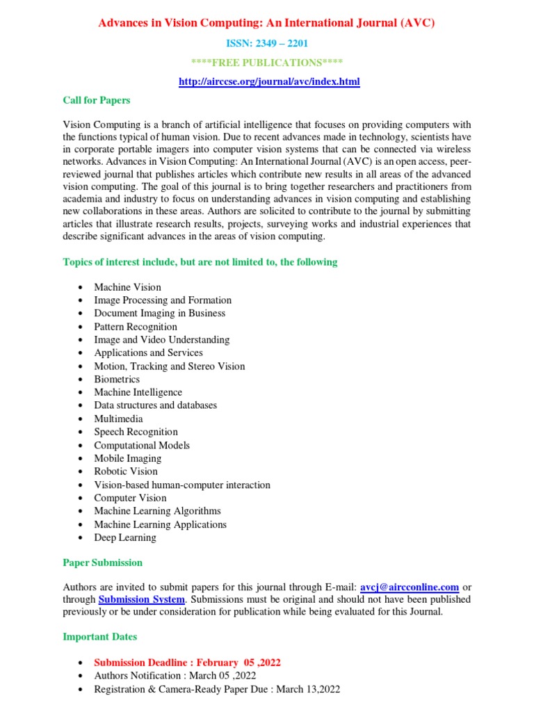 Advances in Vision Computing: An International Journal (AVC) | PDF ...