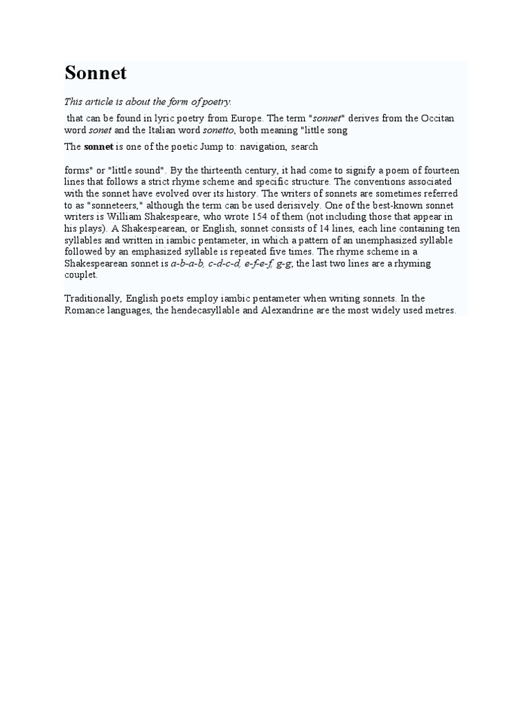 Understanding the Sonnet Form | PDF | Classics