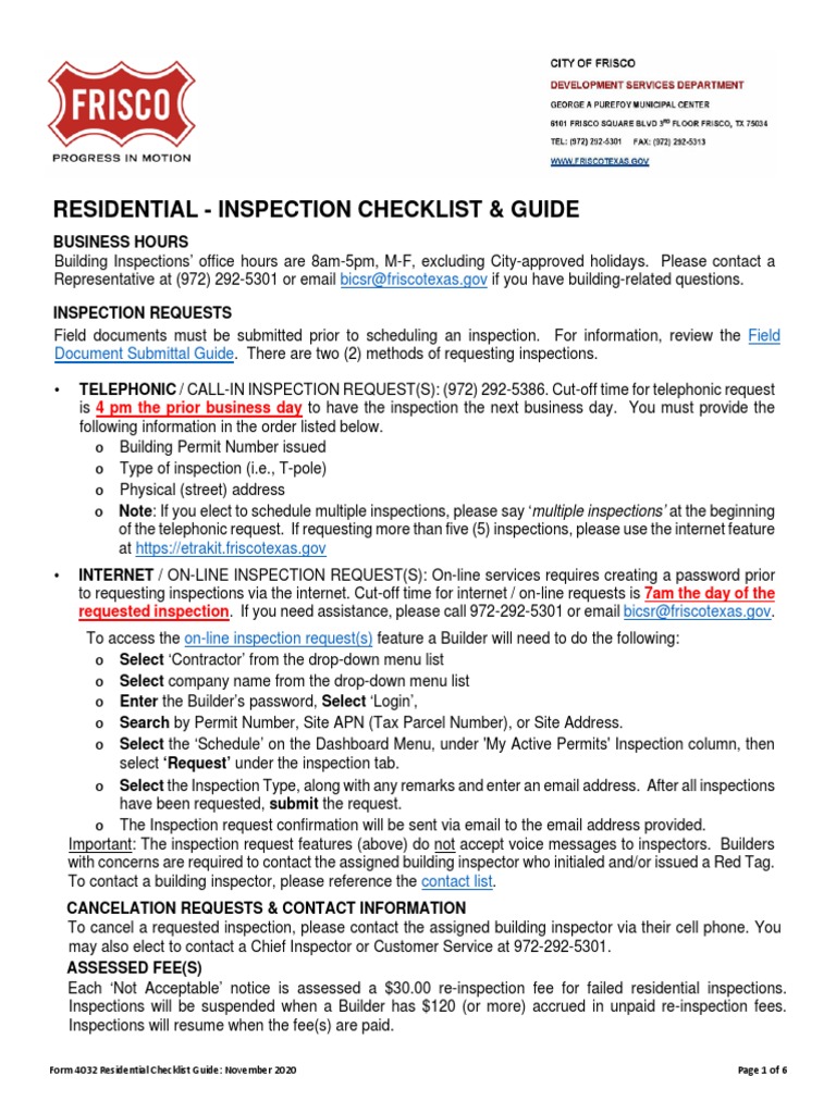 4032 Residential Inpsection Checklist Guide-20201112 ...