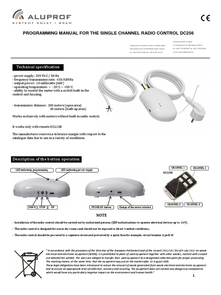 Programming Manual For The Single Channel Radio Control Dc256 | PDF ...