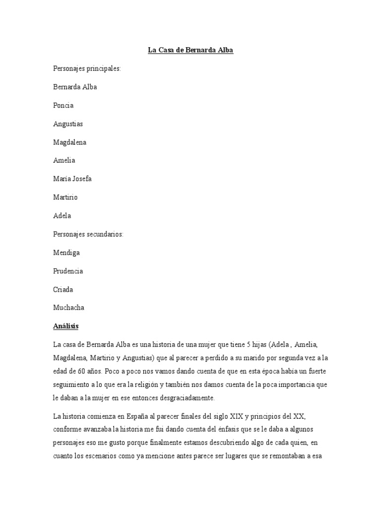 Analisis La Casa de Bernarda Alba | PDF