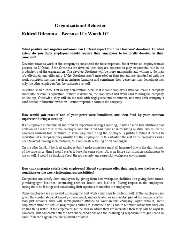 Ethical Dilemma | PDF | Employment | Occupational Safety And Health