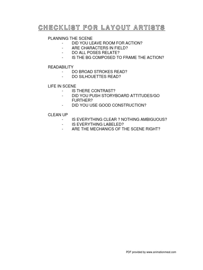 Checklist For Layout Artists | PDF