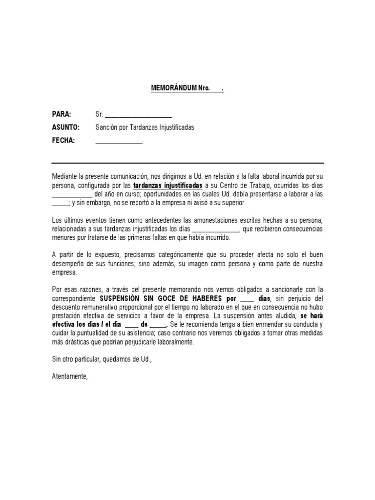 Modelo-Memorandum Por Tardanzas | PDF