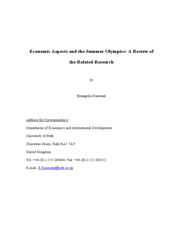 Economic Aspects and The Summer Olympics: A Review of The Related ...