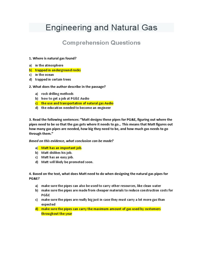 Engineering and Natural Gas (Listening Comprehension) | PDF