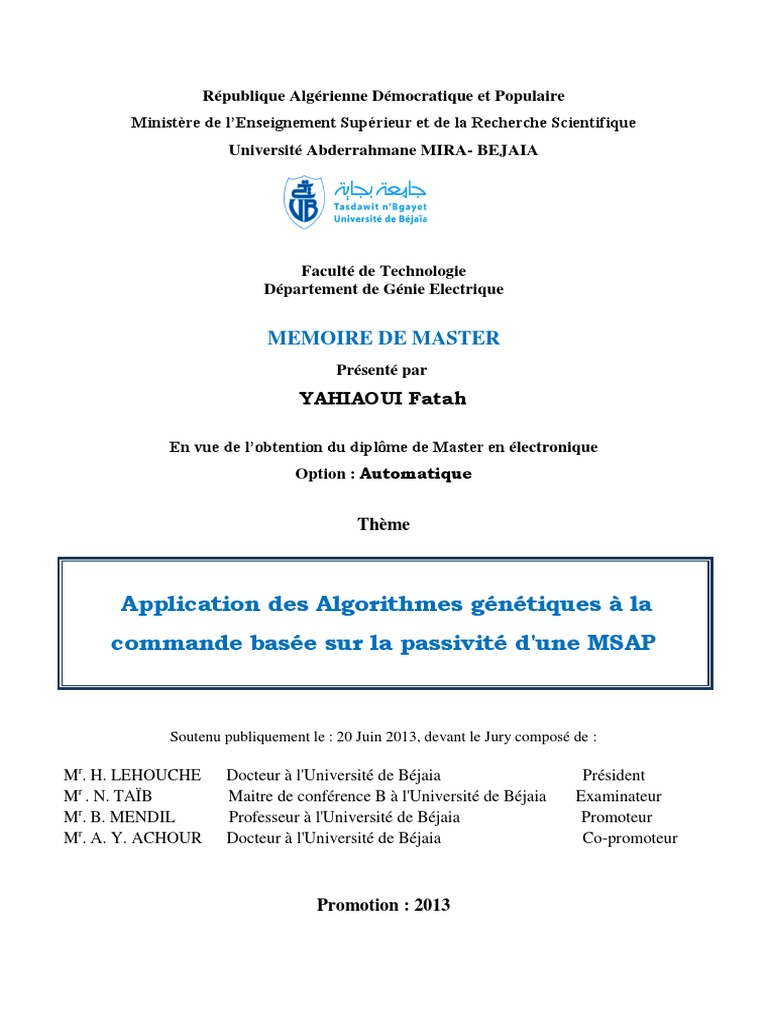 Application Des Algorithmes Génétiques À La Commande Basée Sur La Passivité D'une MSAP | PDF ...