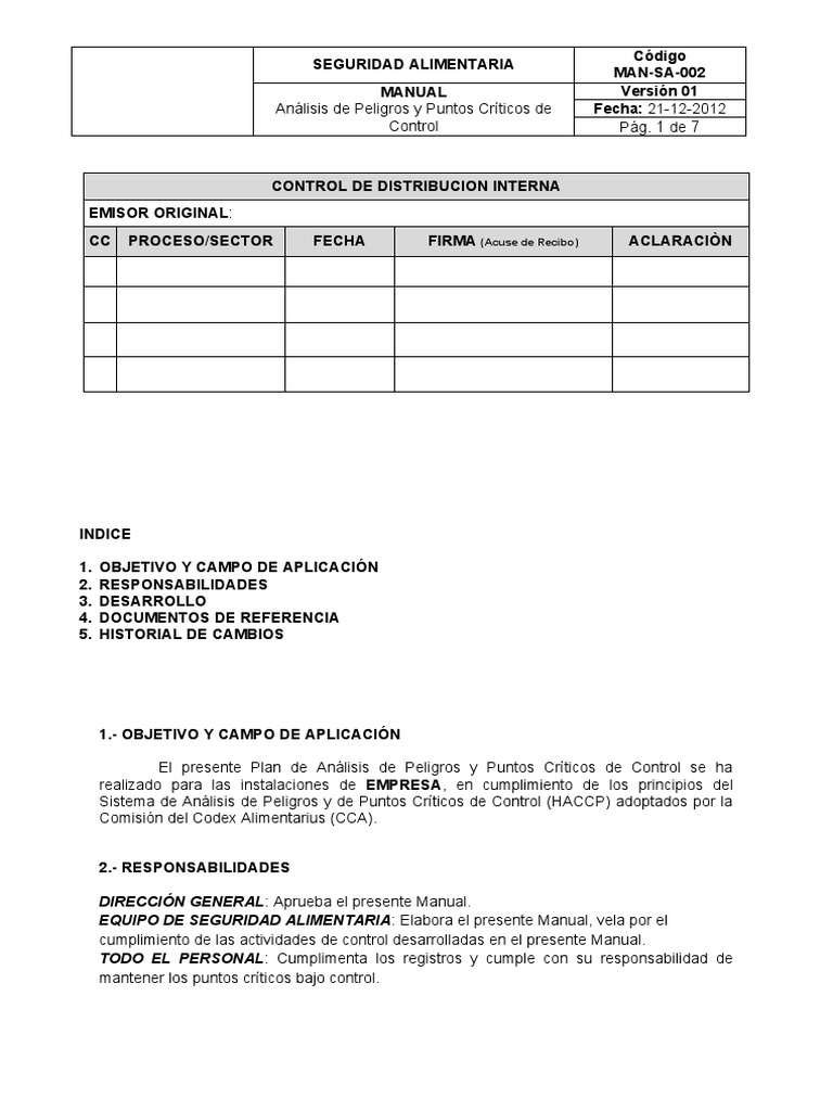 1-Manual Análsis de Peligros y PCC - HACCP - EJEMPLO | PDF | Análisis ...