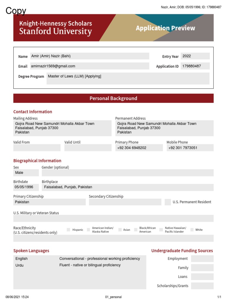 Stanford Knight-Hennessy Scholars Application | PDF | University And ...