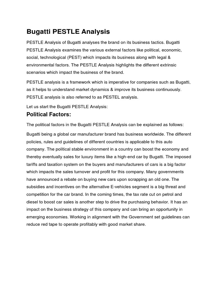 A Comprehensive PESTLE Analysis of Bugatti Highlighting the Various ...