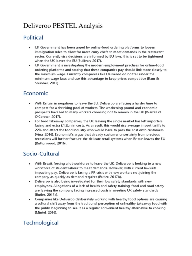 Deliveroo PESTEL Analysis Overview | PDF | Employment | Economies