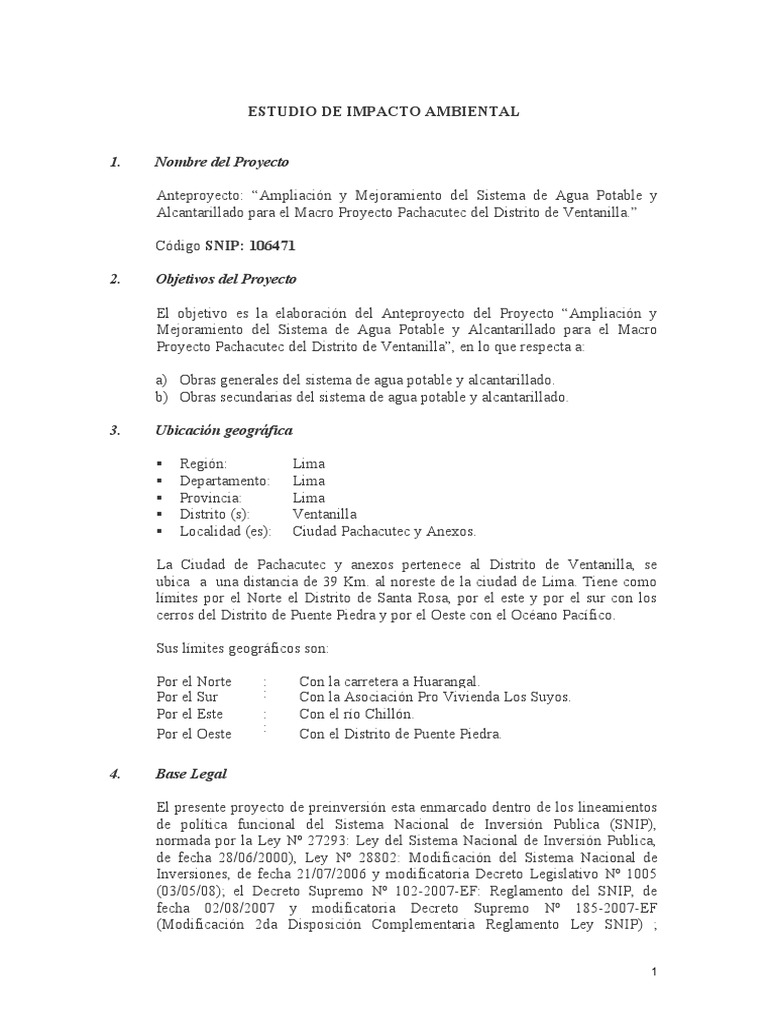 Ejemplo EIA - Pachacutec | PDF | Evaluación de impacto ambiental | Evaluación