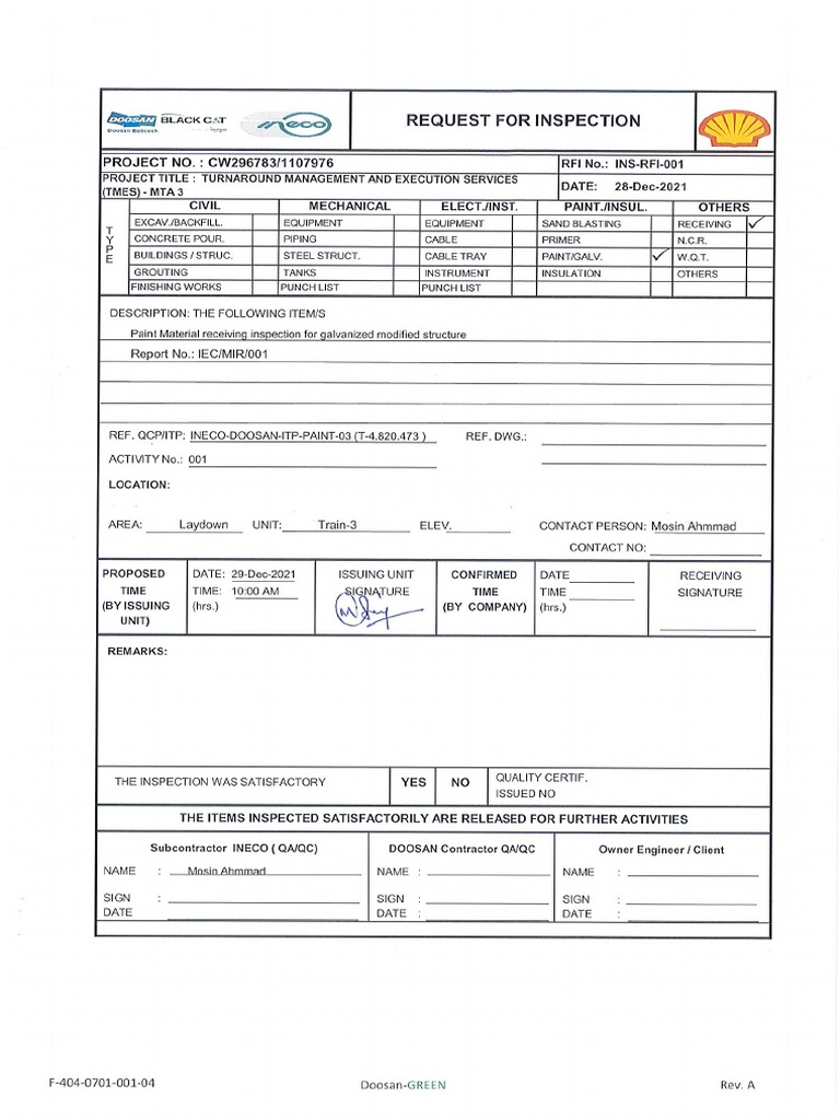 Material Inspection RFI | PDF