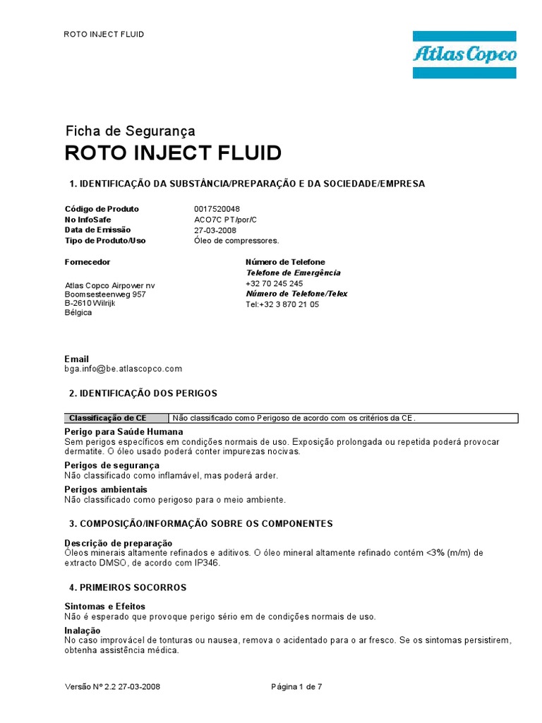 Foto 2 FISPQ OLEO DE COMPRESSORES ROTO INJECT FLUID 2008-03-27 | PDF ...
