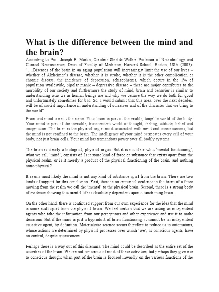 What Is The Difference Between The Mind and The Brain-1 | PDF | Mind ...