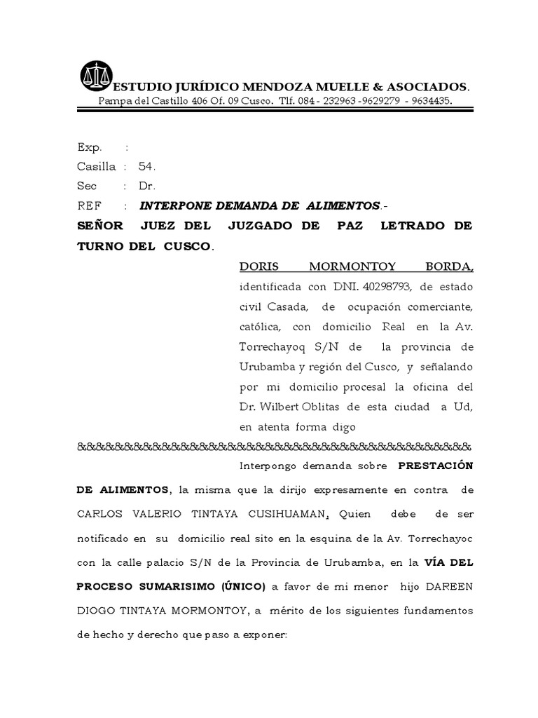 Demanda de Alimentos | PDF | Justicia | Crimen y violencia