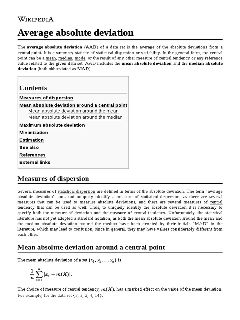 Average Absolute Deviation Deviation Both Abbreviated As Mad Pdf