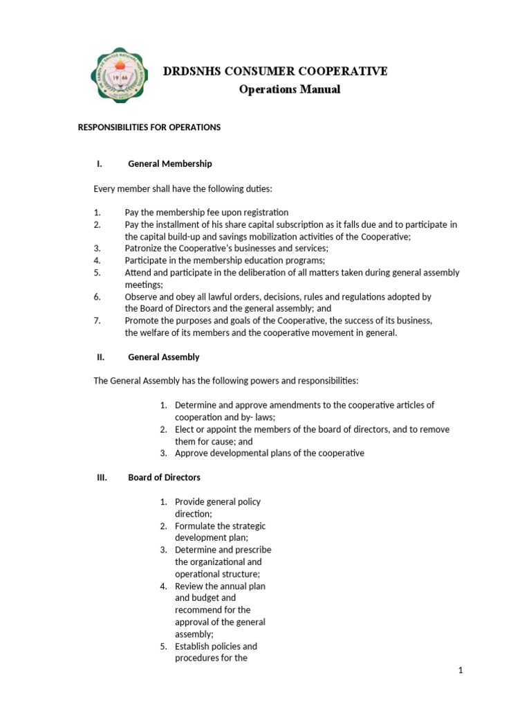 Cooperative Operations Manual | PDF | Board Of Directors | Bookkeeping