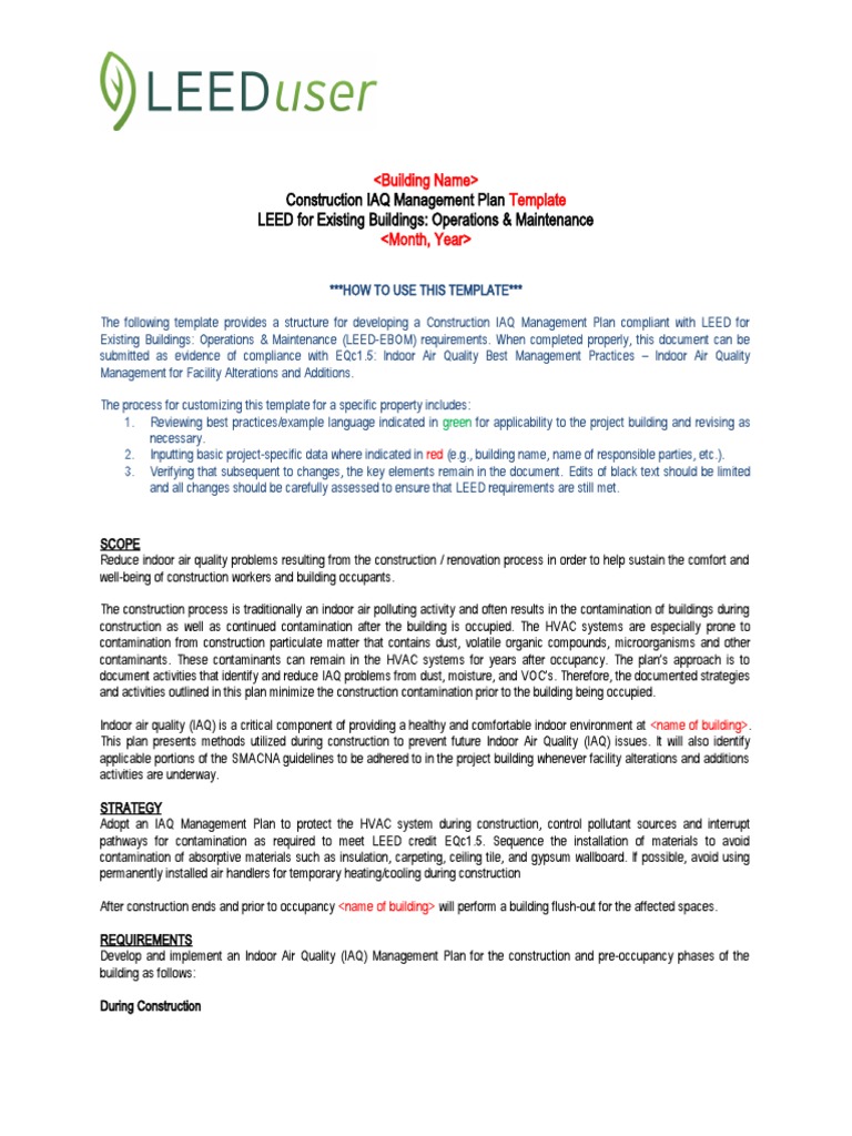 LEED IAQ Plan for Construction | PDF | Duct (Flow) | Leadership In ...