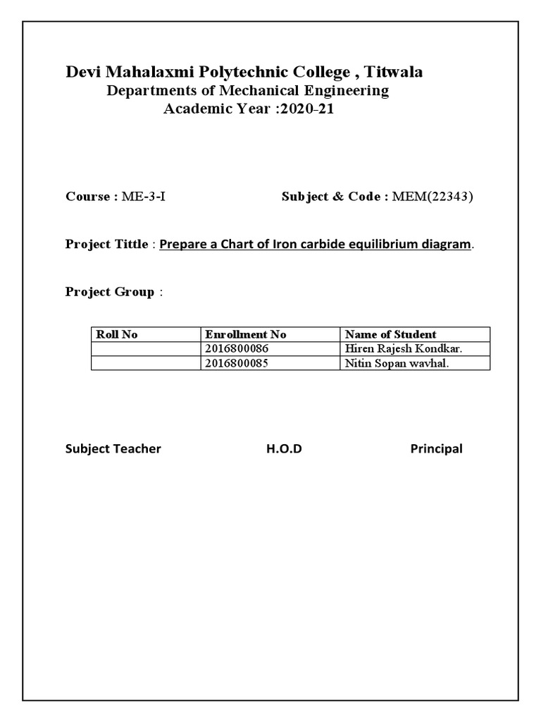 MEM Project Diploma | PDF | Steel | Cast Iron