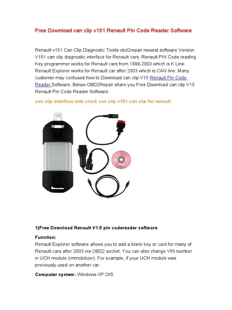 Dokumen - Tips Free Download Can Clip v151 Renault Pin Code Reader Software | PDF | Business ...