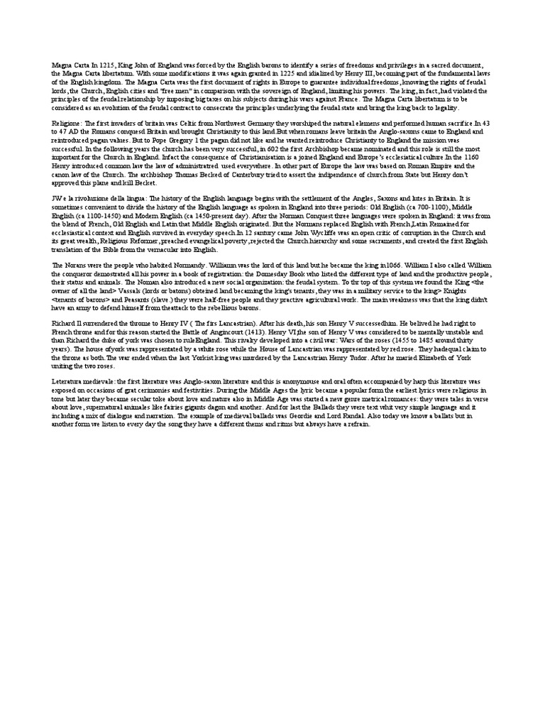 Compito Scritto Inglese | PDF | Magna Carta | England