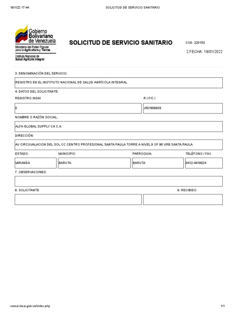 Solicitud Registro INSAI | PDF | Derecho