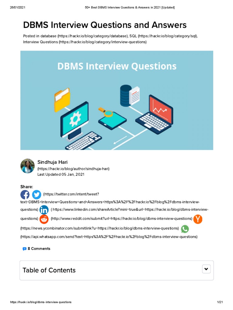 DBMS Interview Questions and Answers: Sindhuja Hari | PDF | Databases | Database Index