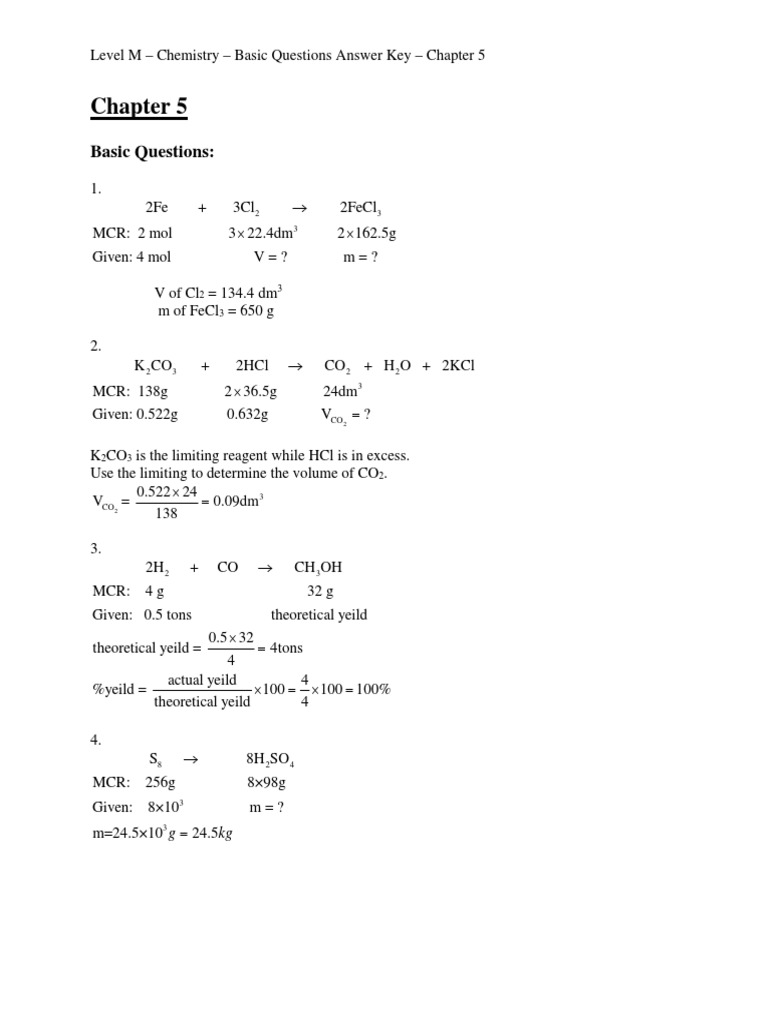 Chemistry Level M Chapter 5 BQ-AK 2122 | PDF | Concentration | Gases