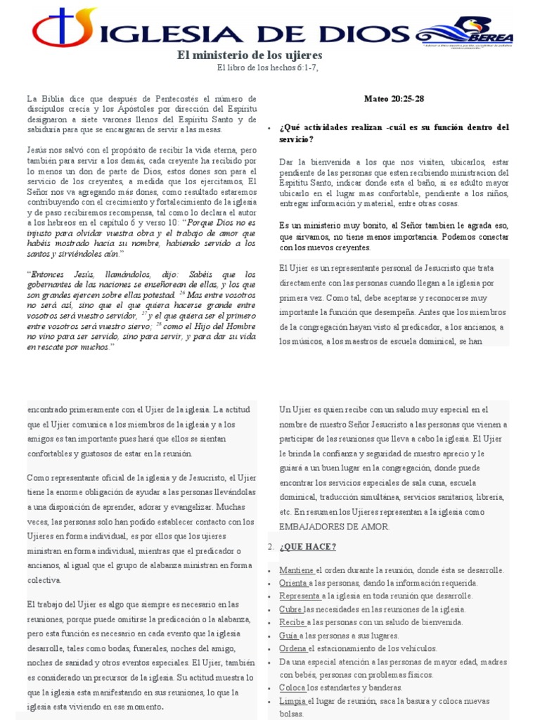 El Ministerio de Los Ujieres | PDF | Jesús | Iglesia cristiana