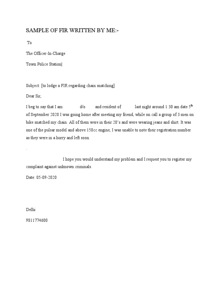 Sample of Fir Written by Me | PDF