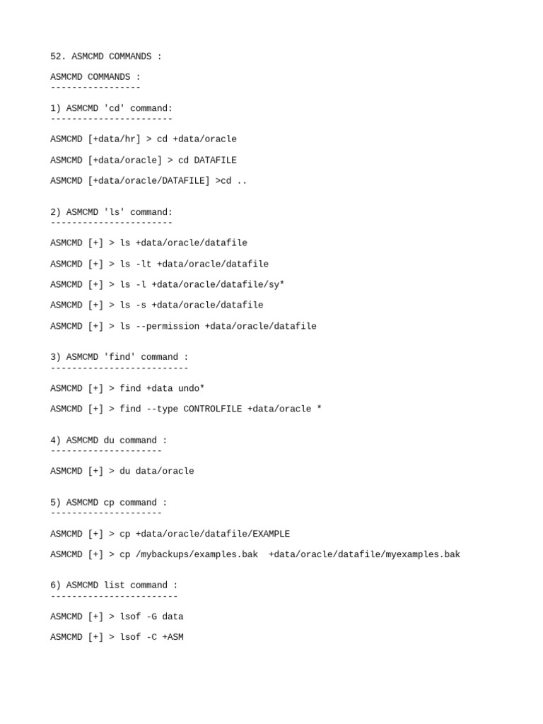 An Overview of Common ASMCMD Commands for Managing Oracle Automatic Storage Management | PDF