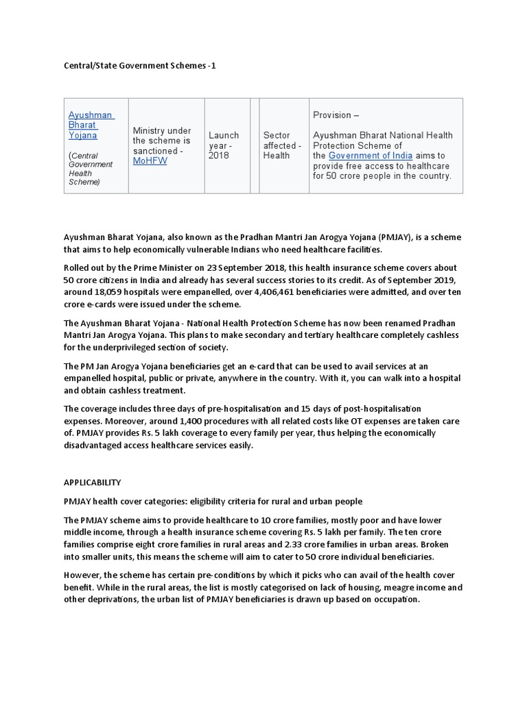 Ayushman Bharat Yojana Mohfw Government of India: Central Government ...